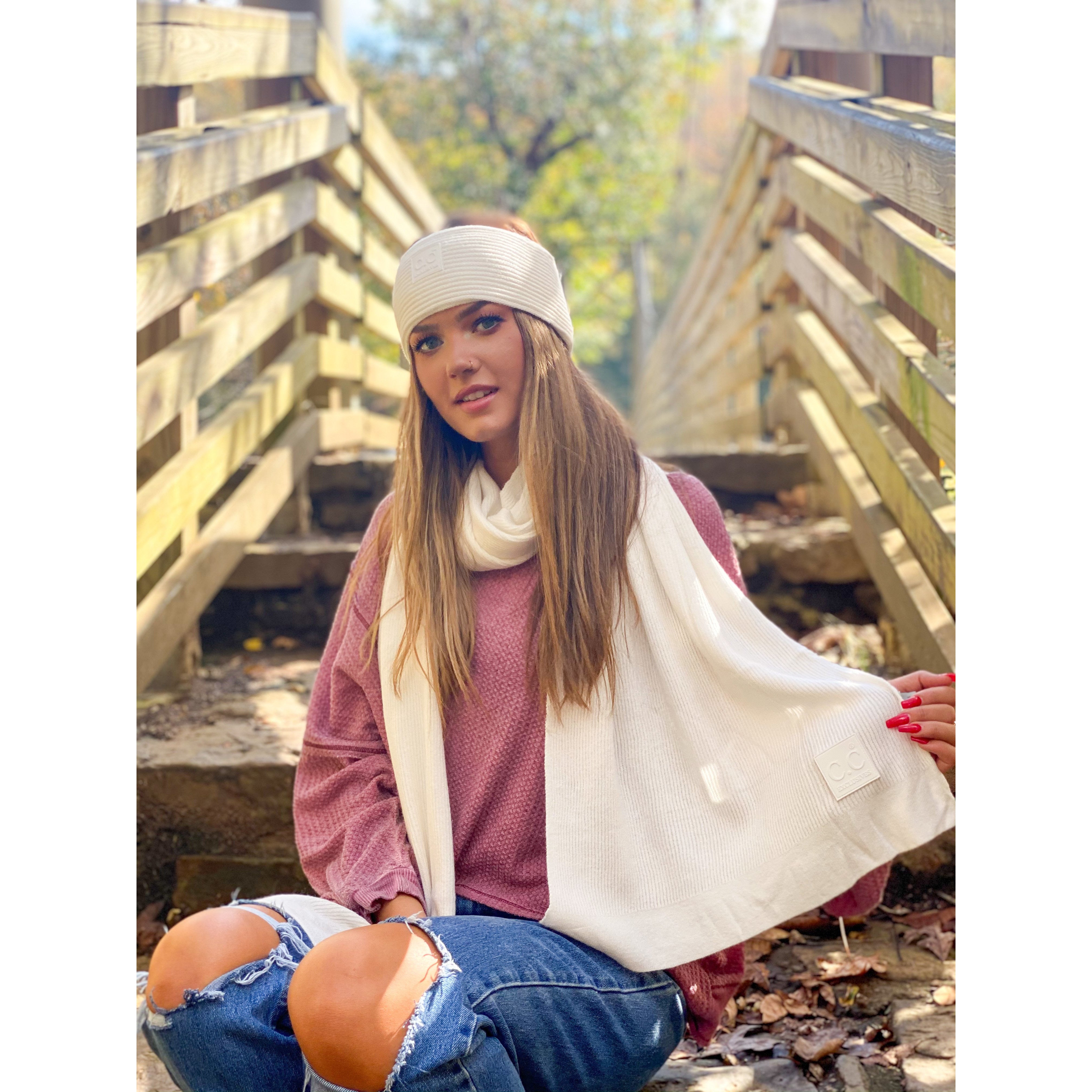 Solid Ribbed Knit CC Scarf with Rubber Patch SF7007 – ccbeanie.com